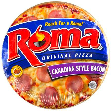 Roma Pizza; Frozen, Easy Baked, Cheese And Meat Topped Crispy Delight!
