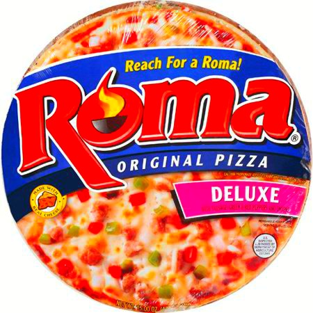 Roma Pizza; Frozen, Easy Baked, Cheese And Meat Topped Crispy Delight!