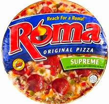 Roma Pizza; Frozen, Easy Baked, Cheese And Meat Topped Crispy Delight!